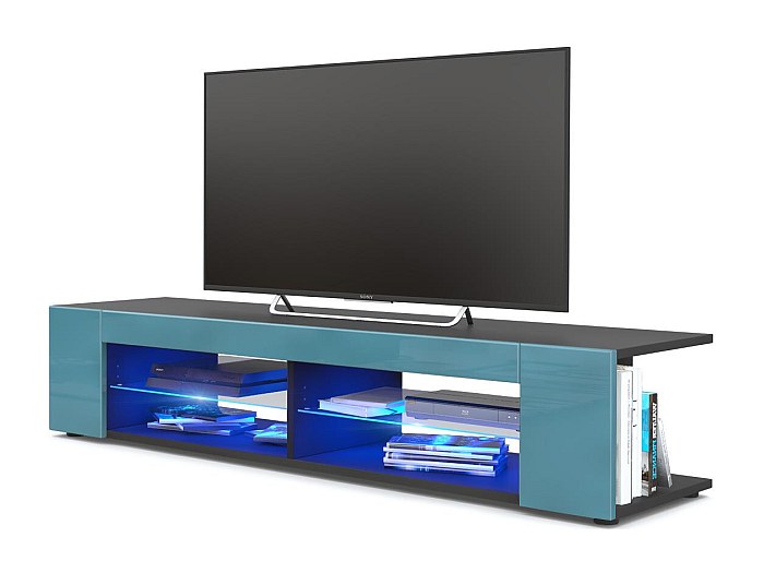 Mobiletto Movie, mobile TV con 4 scomparti e pannelli aperti, nero ...