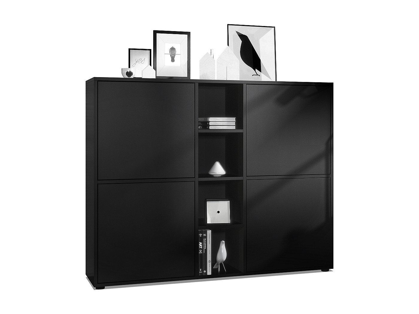 Vladon Highboard Cuba V3, negro mate/negro mate - Aparador moderno con ...