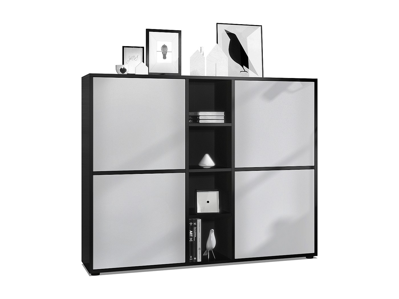 Highboard Cuba V3, noir mat/gris clair satiné mat - Buffet moderne à 12 ...