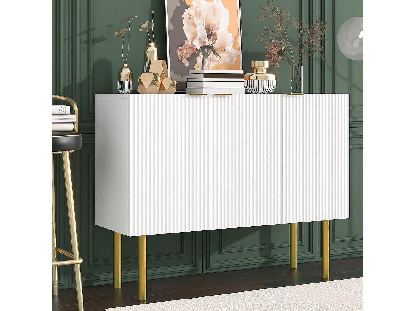 Modern dressoir met 3 deuren, verstelbare planken, MDF, metaal, wit ...