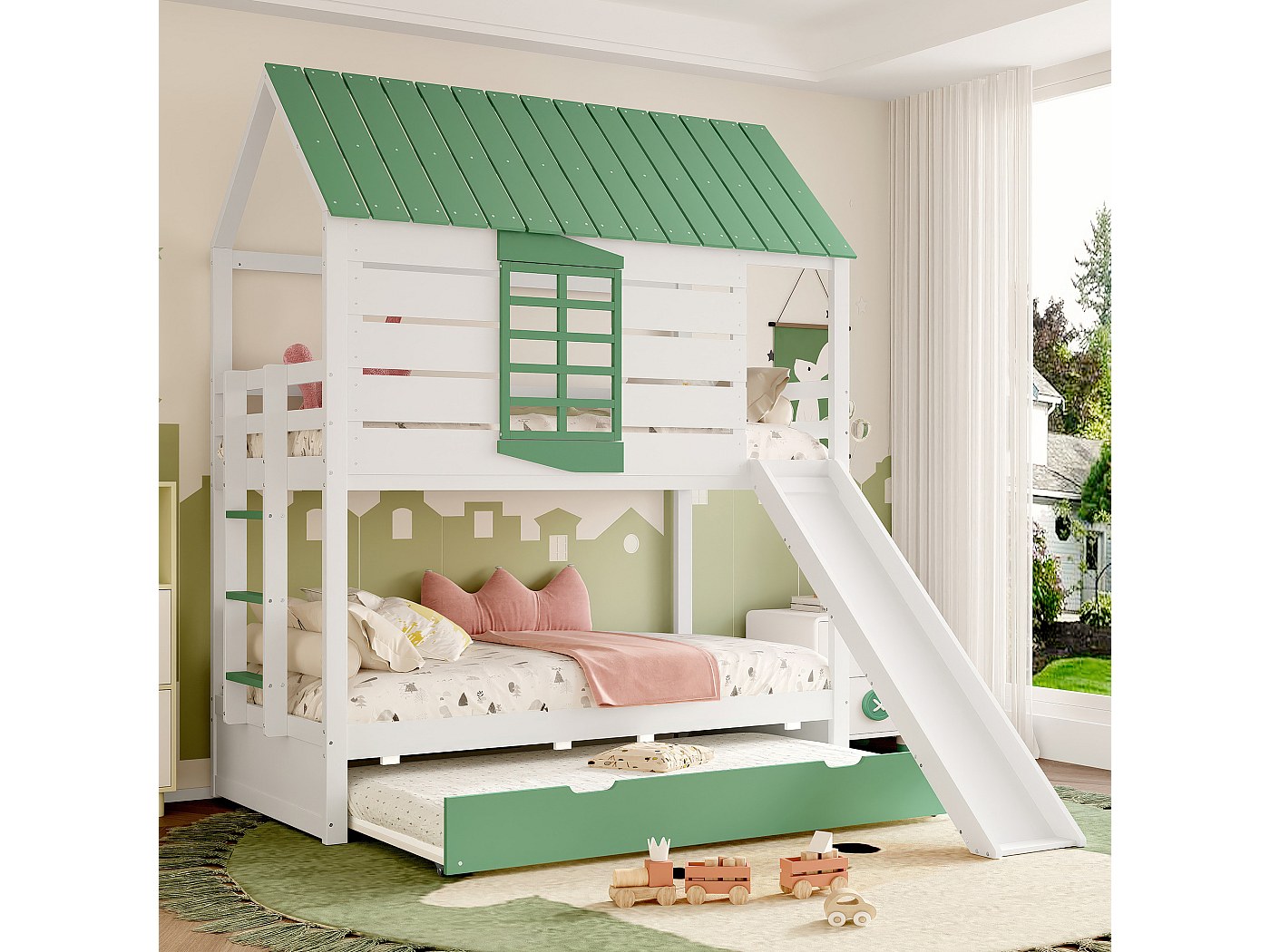 Litera infantil - 2 x 90 x 200 cm + 90 x 190 cm - con tobogán + cama ...
