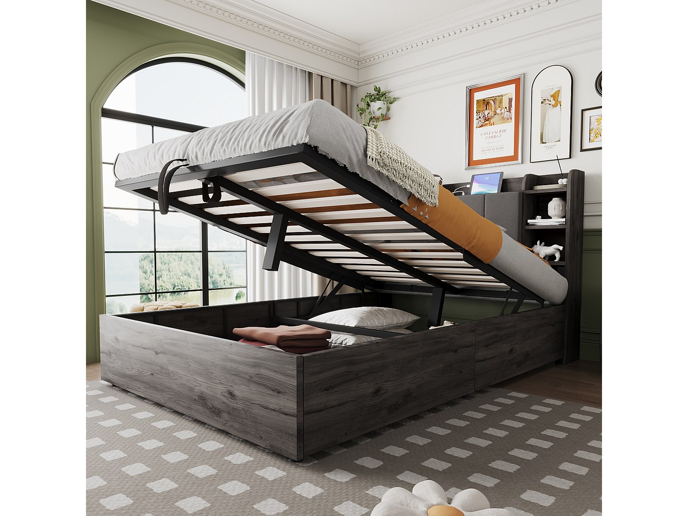 Letto contenitore per bambini - 140 x 200 cm - testiera con contenitore ...