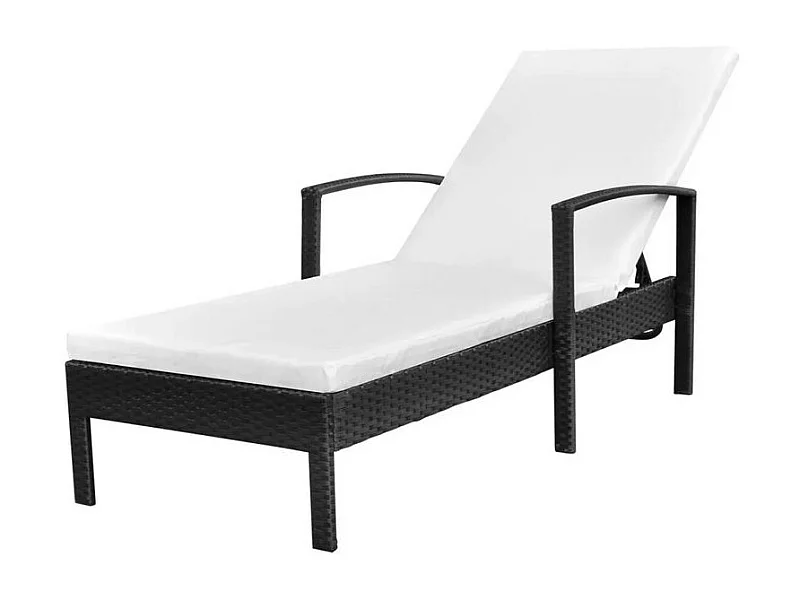 Chaise longue avec accoudoirs tissu blanc et résine noire Ashné
