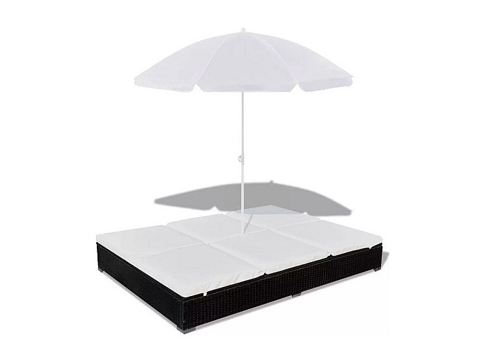 Lit de jardin réglable avec parasol résine tressée noire Uvo