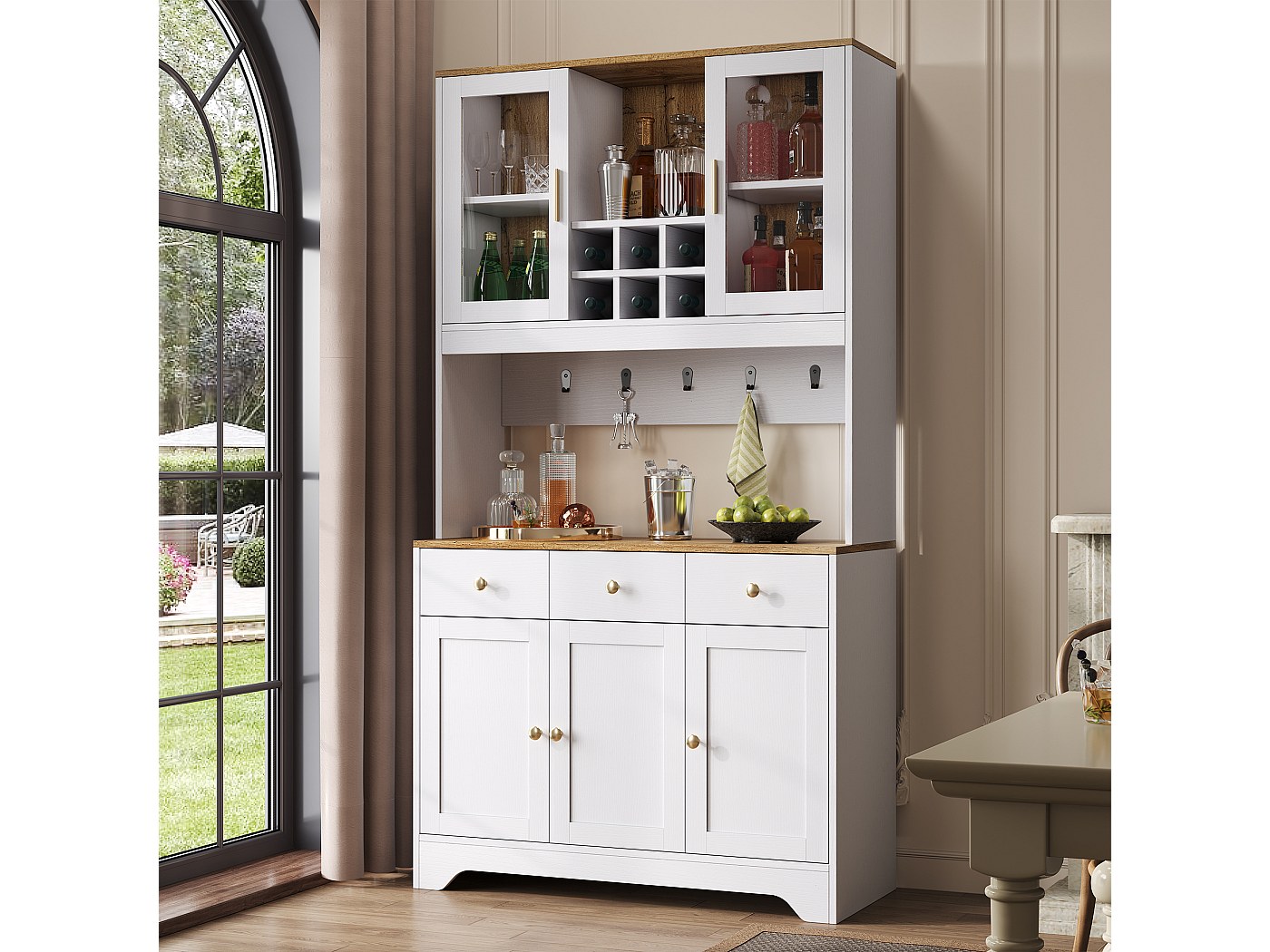 Keuken dressoir 94,5x40x175,5cm met 5 deuren, 3 laden en nissen ...