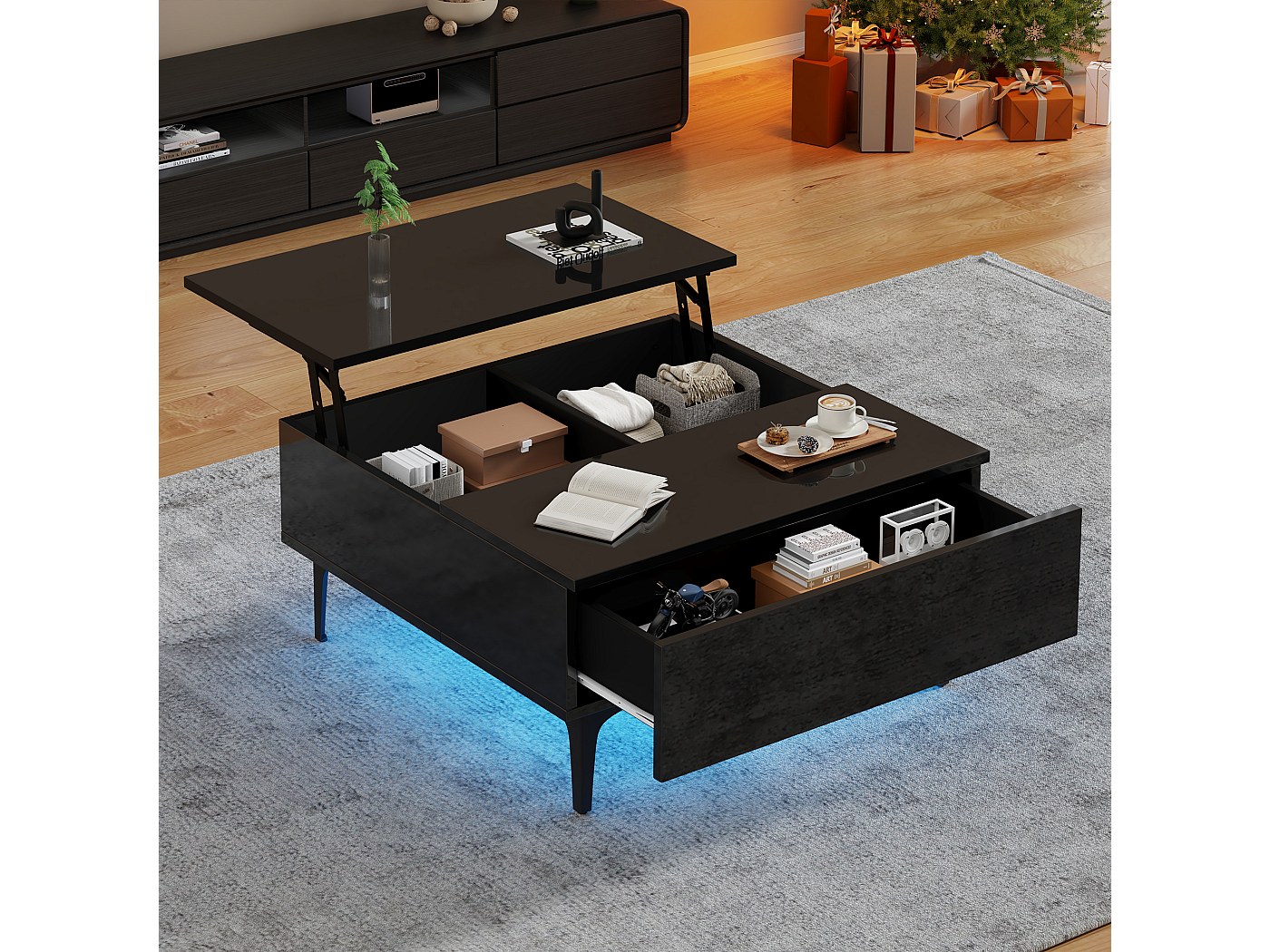 Table basse réglable en hauteur, design moderne avec rangement caché et ...