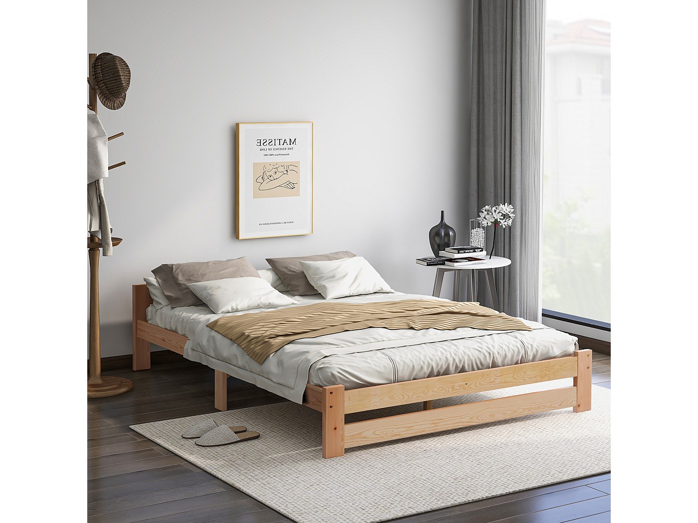 Lit de futon en Bois Massif Massif Naturel avec tête de lit et sommier ...