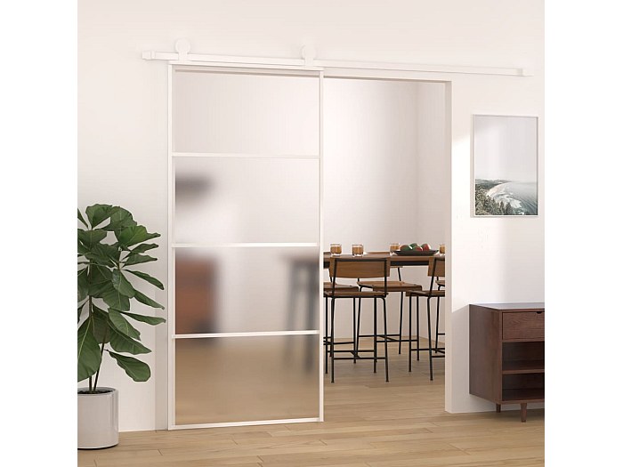 Puerta corredera Cristal ESG esmerilado y aluminio 90x205 cm Blanco