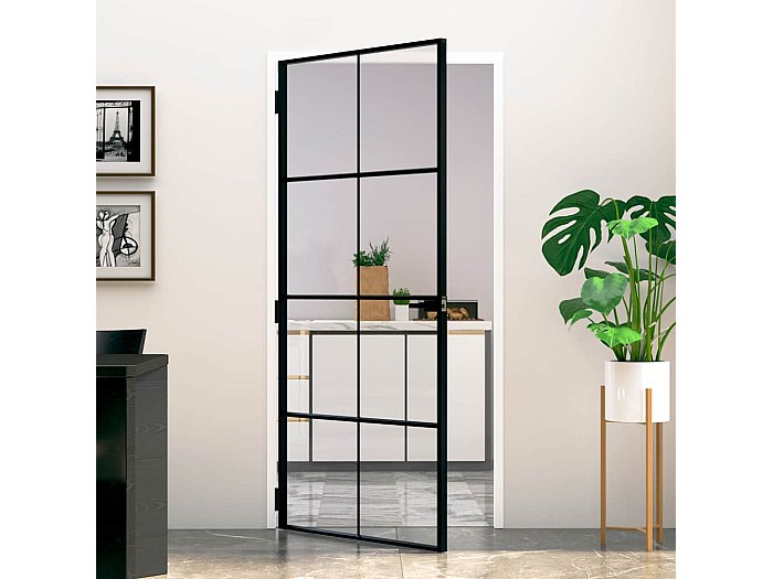 Porta interna nera 93x201,5 cm Vetro temperato alluminio sottile