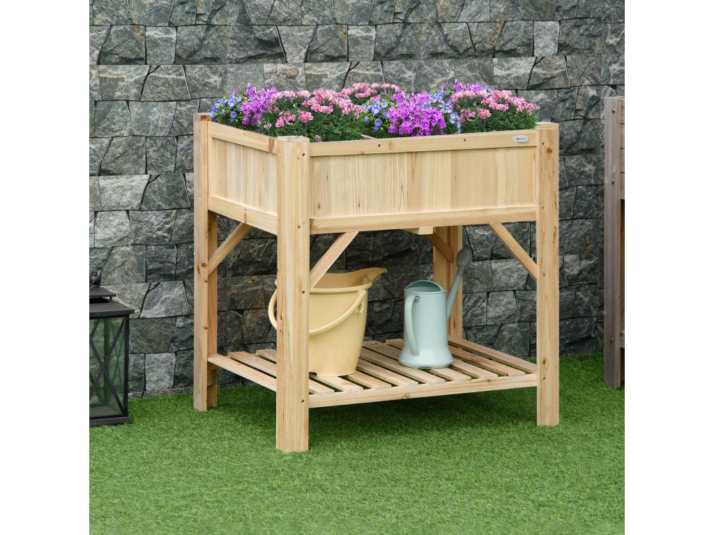 Jardinière sur pieds - carré potager avec étagère - dim. 78L x 58l x ... Jardinière sur pieds - carré potager avec étagère - dim. 78L x 58l x ...