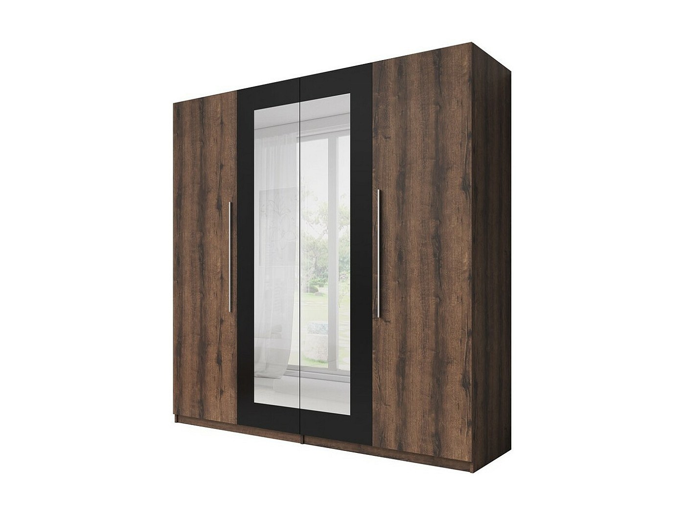 Armario de 4 puertas con espejos color roble oscuro y negro - IRINA