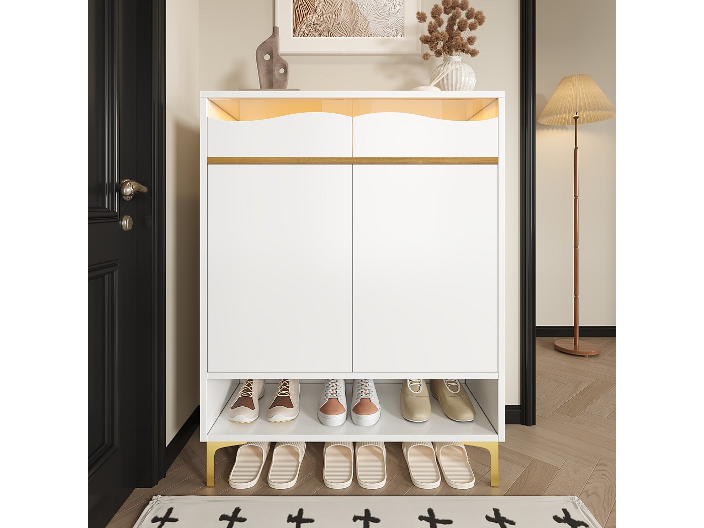 Scarpiera bianca con luci LED a 16 colori, design moderno con cassetti ...