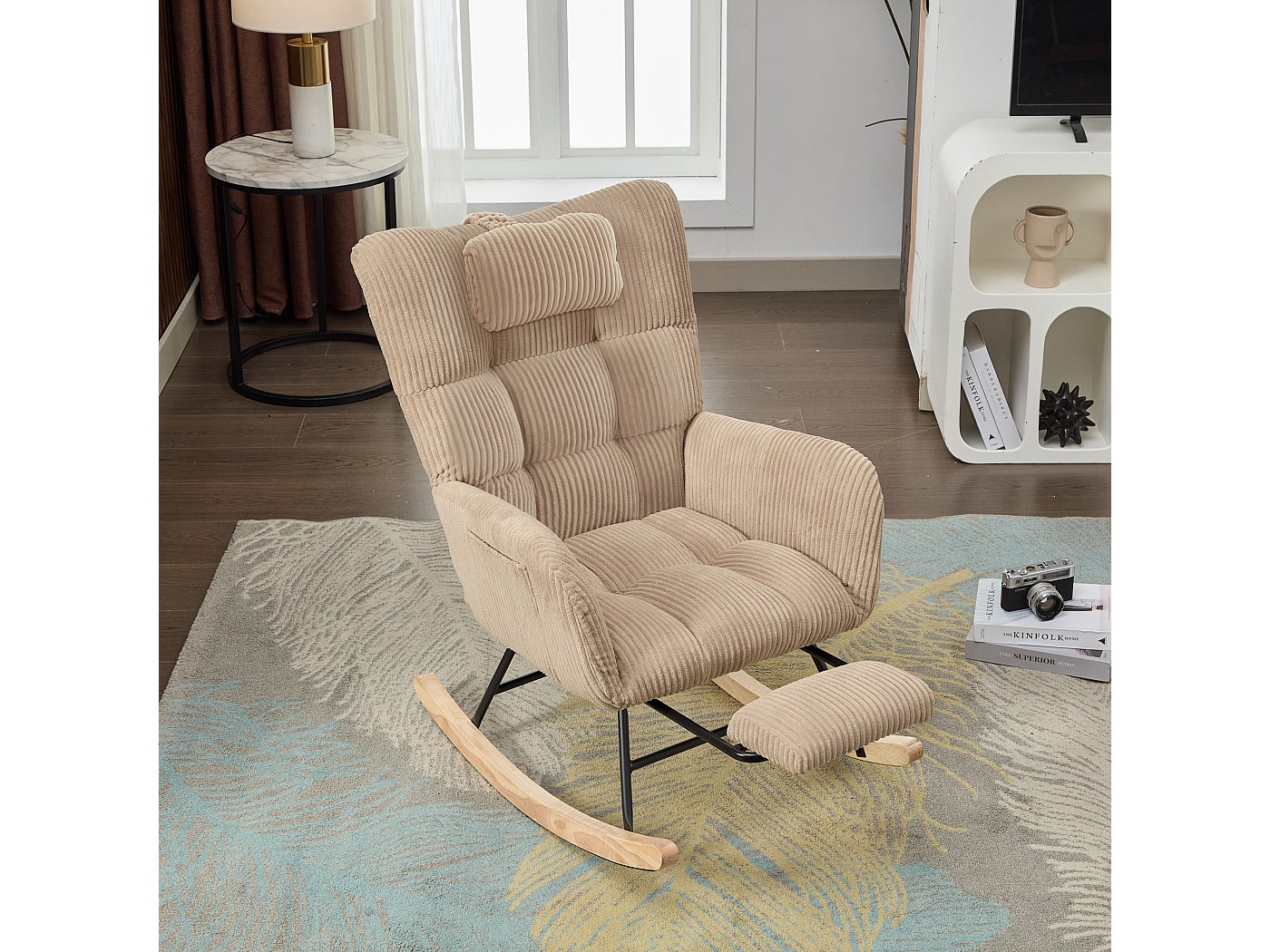 Rocking chair avec siège rembourré - 102 x 65 x 92 cm - dossier haut ...