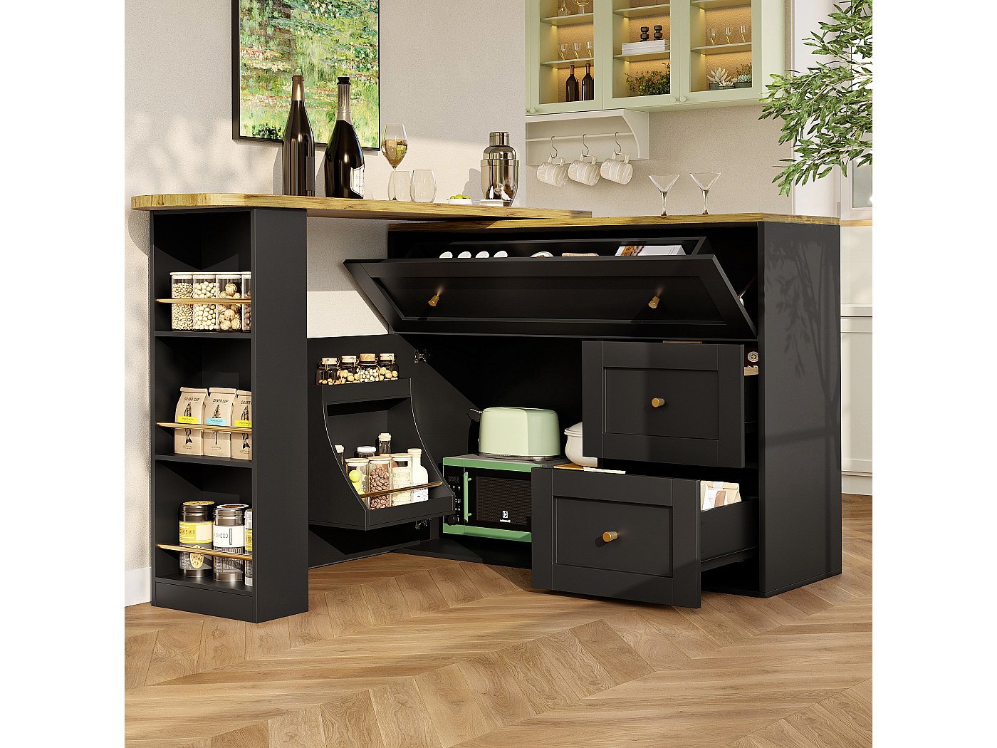 Meuble de bar extensible - 138-204 x 39 x 105 cm - avec étagère snack ...