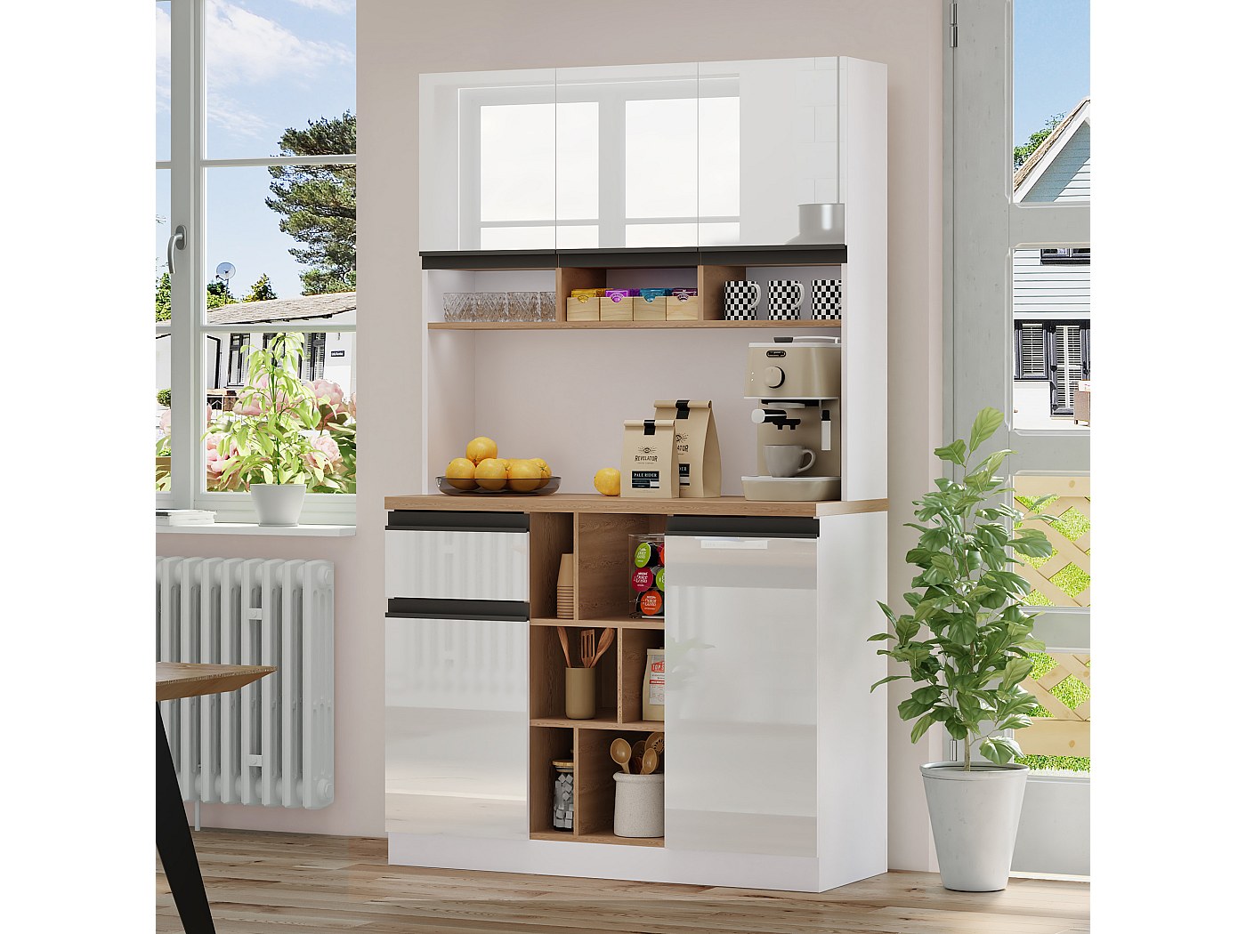 Buffet haut - 105 x 45 x 185 cm - avec étagères réglables + 1 tiroir ...