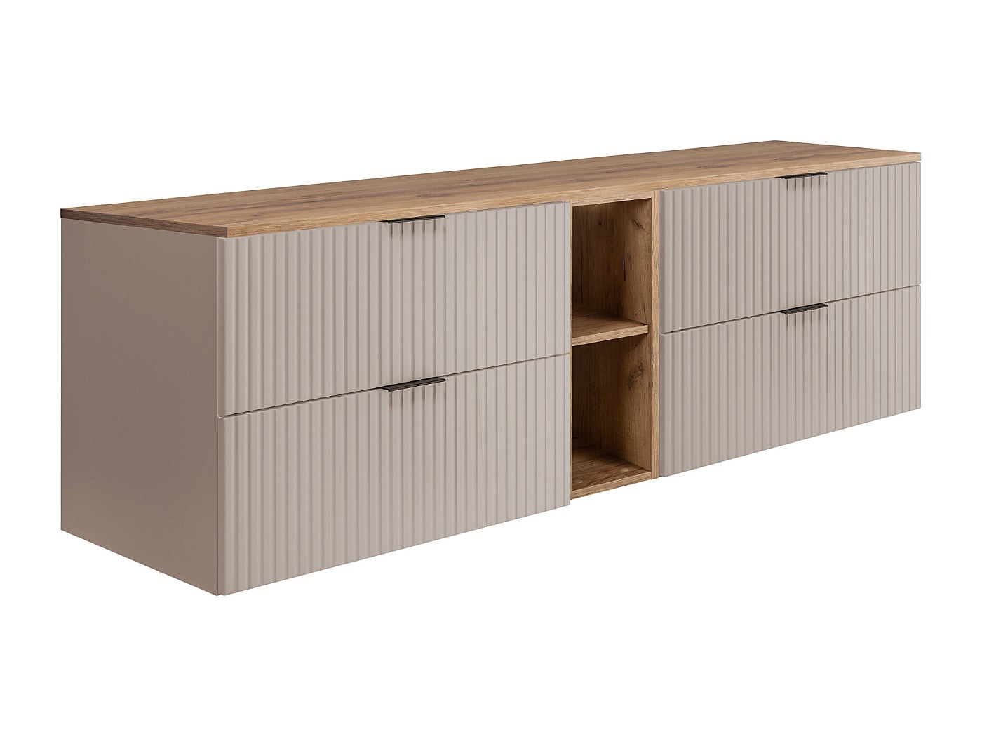 Geriffelter Waschtischunterschrank FLOW 180 cm Kaschmir mit Regal und ...