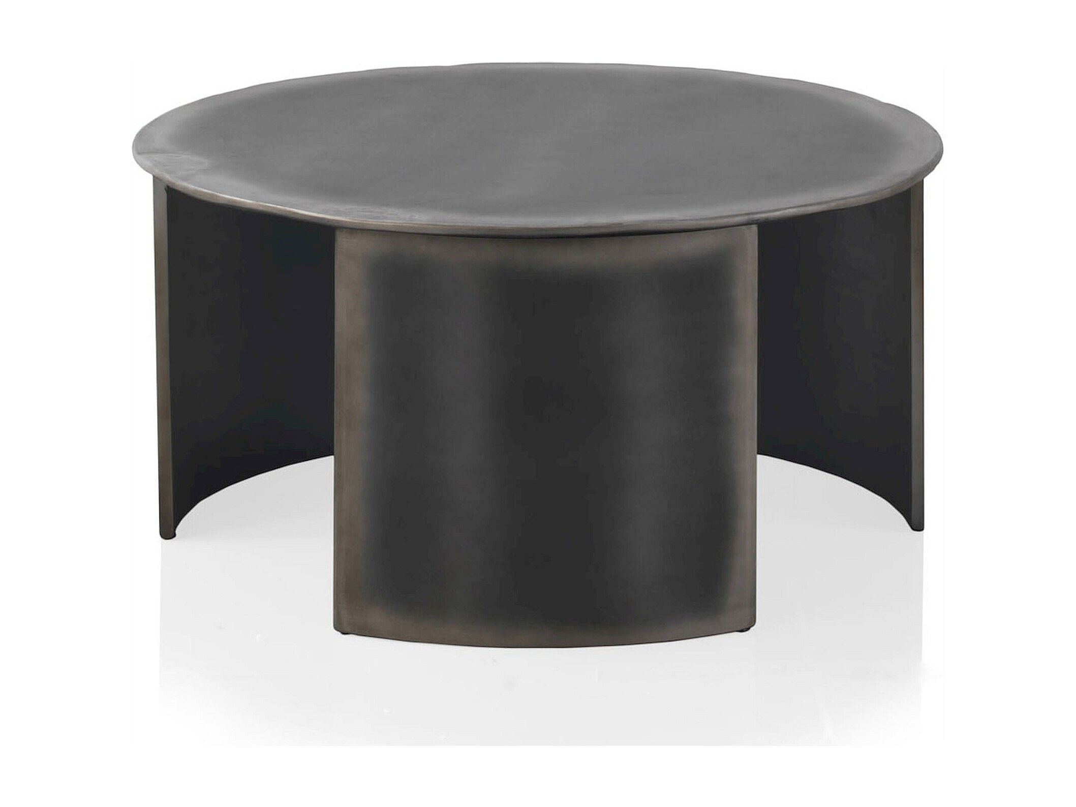 Table basse ronde laquée finition métal vieilli élégante