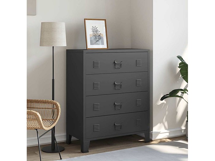 Commode à tiroirs Métal Style Industriel 78x40x93 cm Noir