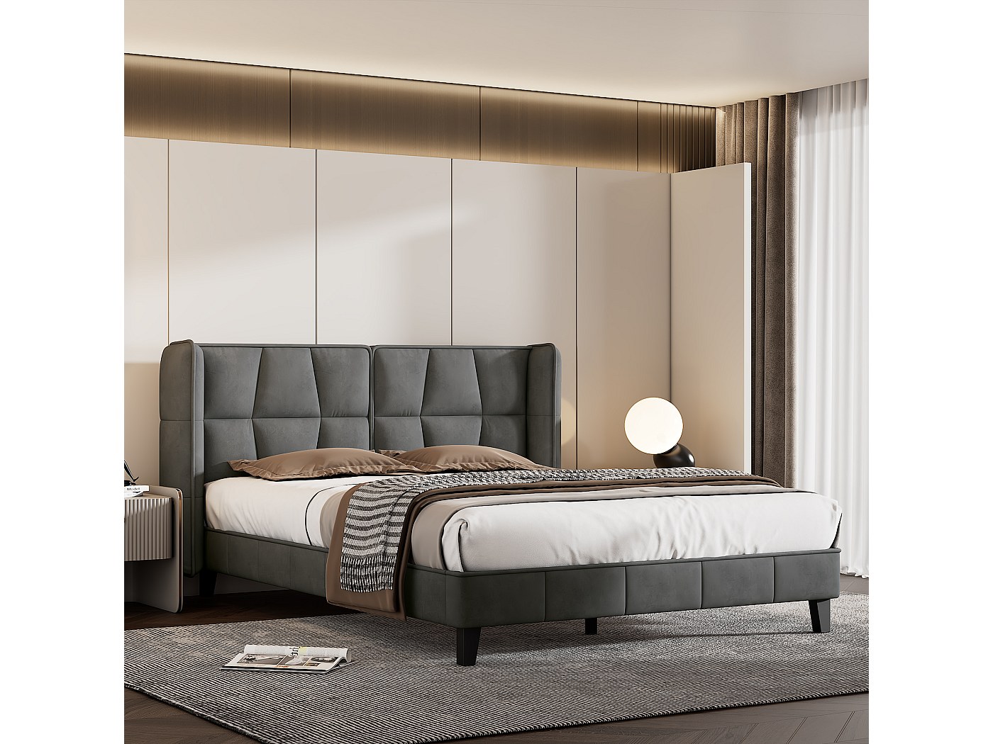 Cama con cabecero ajustable, 140x200 cm, con somier de láminas, diseño ...