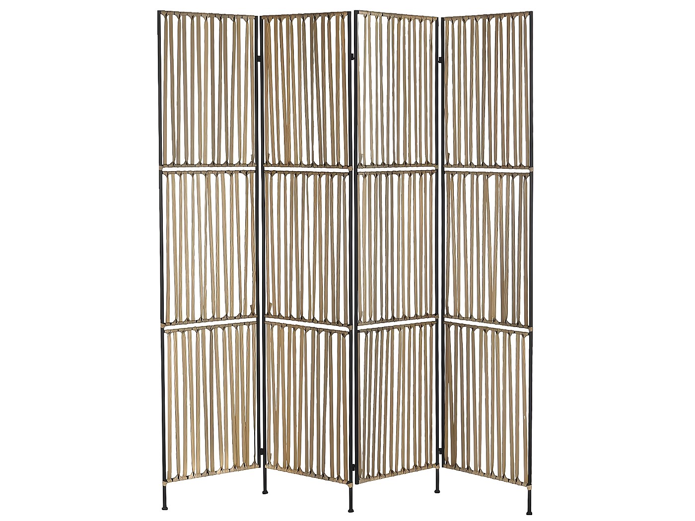 Paravent de 4 pans en métal noir et rotin synthétique coloris naturel ...