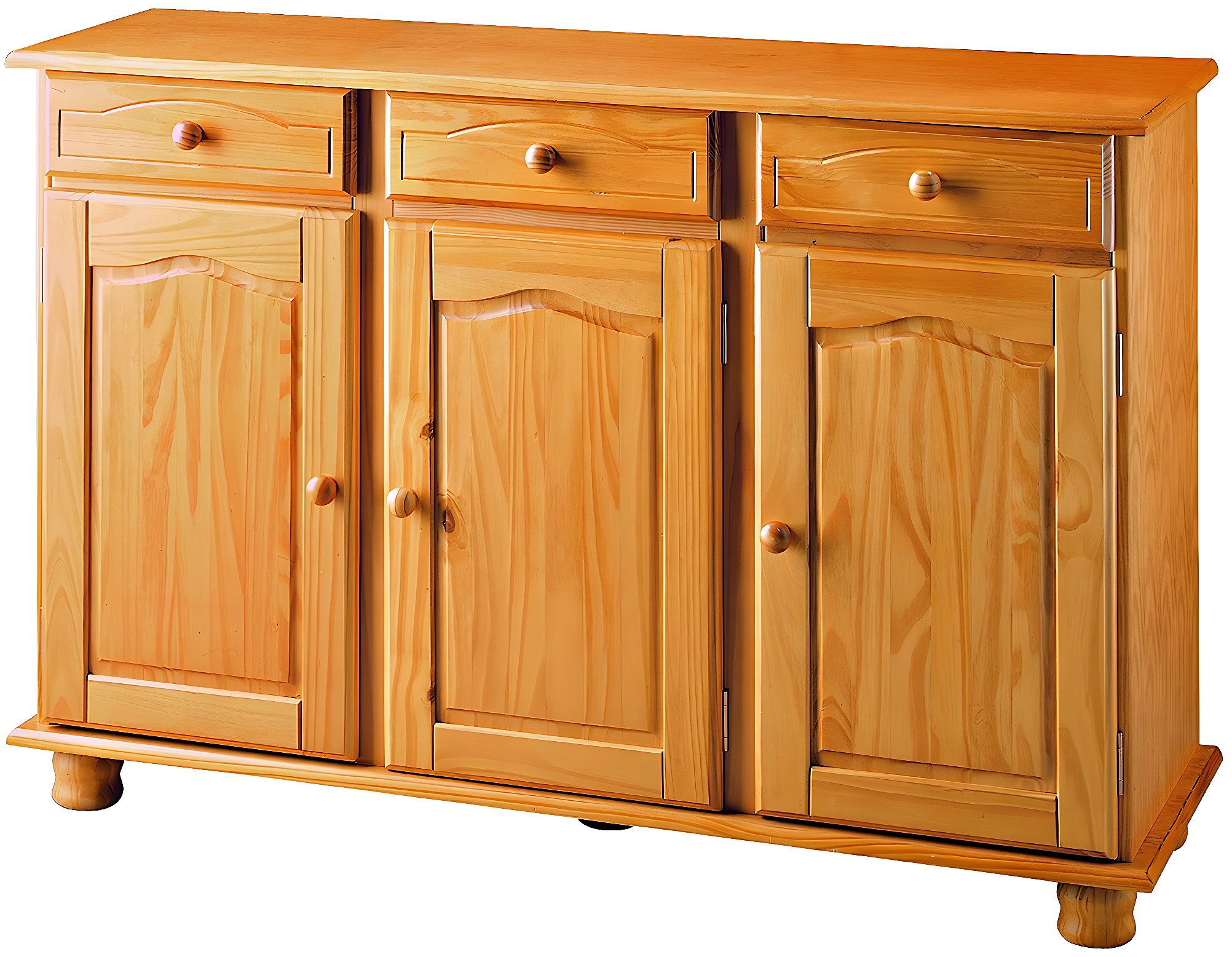 Buffet 3 portes en pin massif coloris miel - Longueur 130 x Profondeur ...