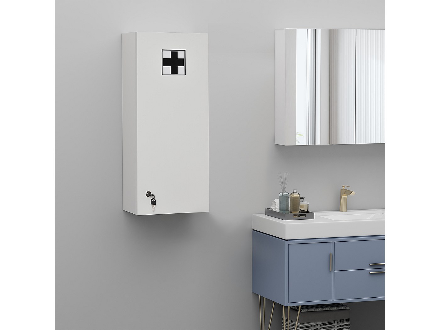 Botiquín de pared con cerradura y ajustable, con cruz de primeros auxilios