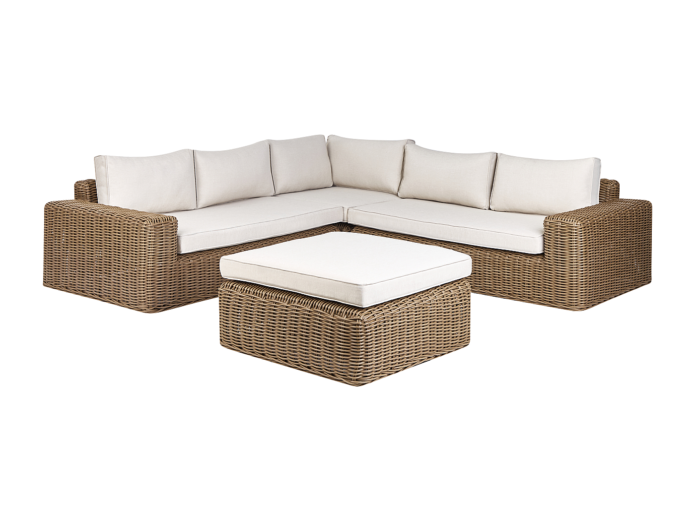 Garten Lounge Set Polyrattan braun mit Auflagen weiß modular 6-Sitzer ...