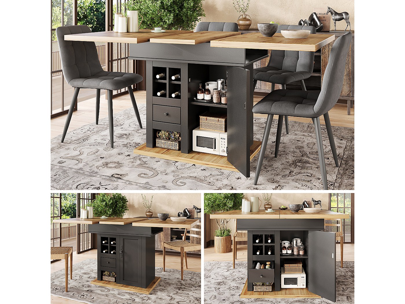 Table à manger pliable 4 - 6 places - 110-140 x 80 x 75 cm - extensible ...