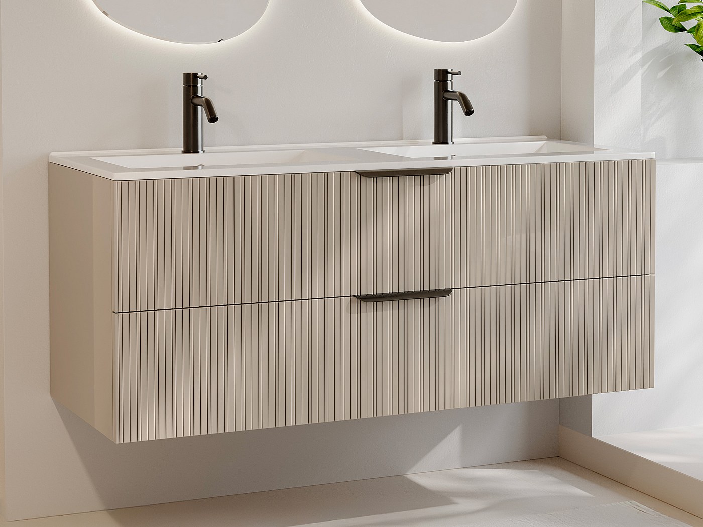 Mobile da bagno sospeso striato con lavabo a incasso - Beige - 120 cm ...