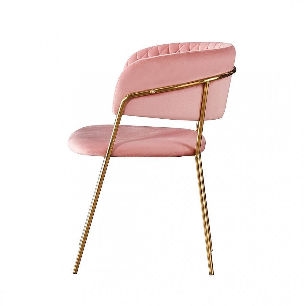 ATARAH - Lot de 4 Chaises en Velours - Structure Dorée - Rose