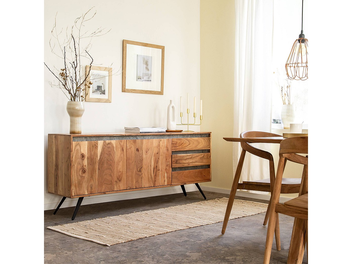 Buffet en bois d'acacia et pierre Yvan