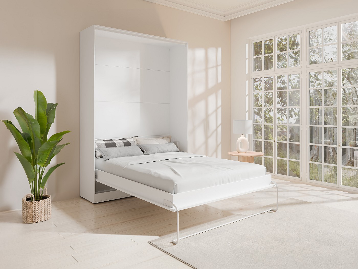 Lit escamotable ouverture verticale 140 x 200 cm blanc + matelas - BEGANIO