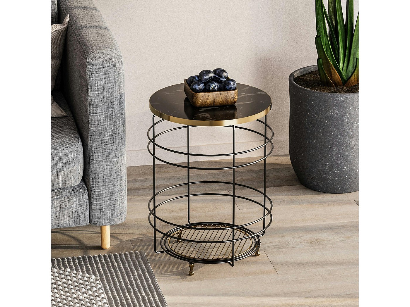 Table d’appoint porte-plante – finition noir et doré SFAX