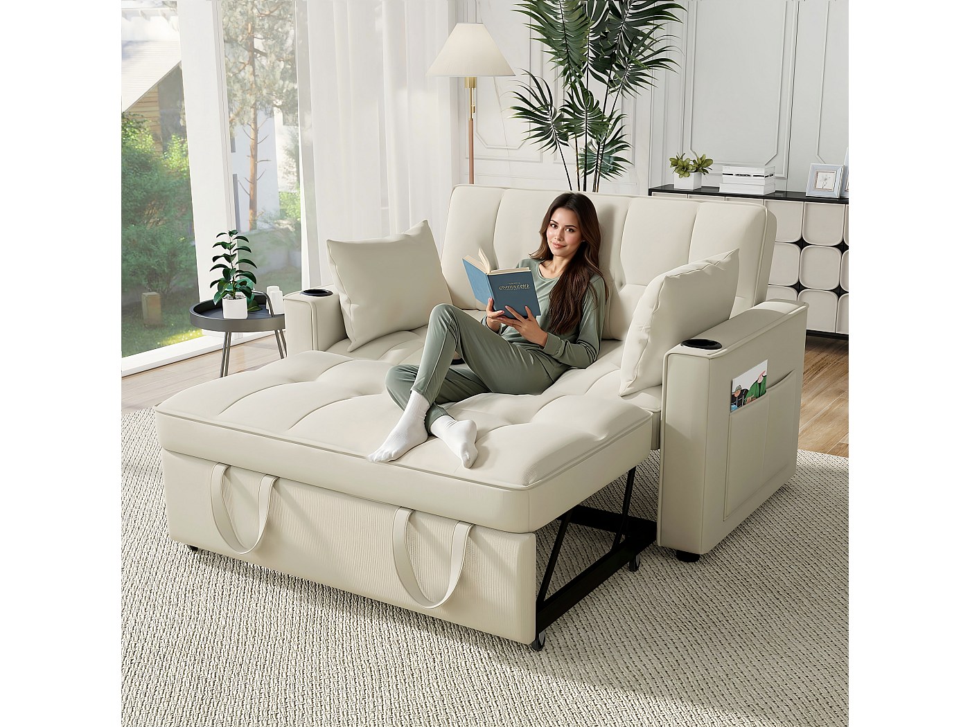 Canapé convertible, multifonction, avec porte-gobelets et coussins ...