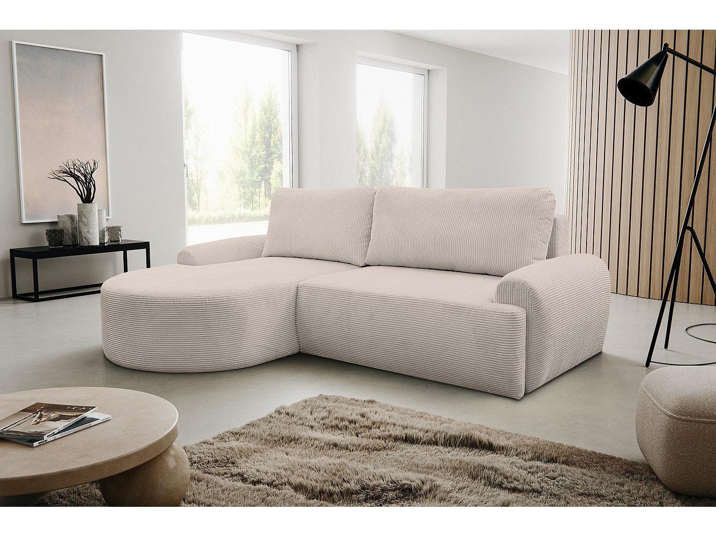 Canapé d'angle Dream Cord avec fonction couchage et coffre de rangement ...