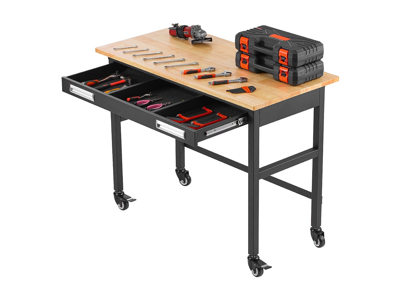 Établi Table sur Roulettes SucceBuy avec Tiroir, 122 cm, Capacité de ...