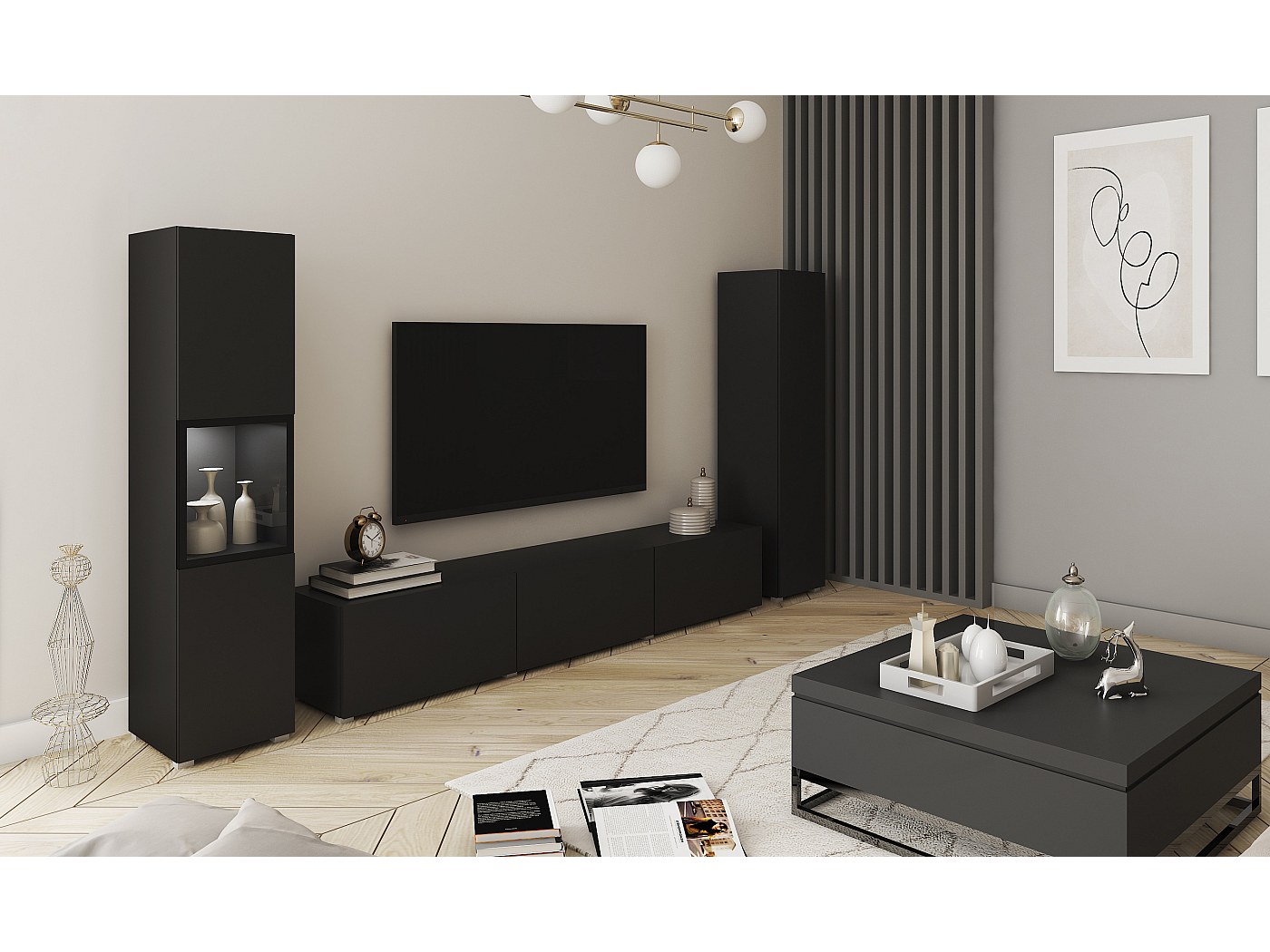 Conjunto moderno de móveis de parede com móvel TV 180 cm, vitrine e ...