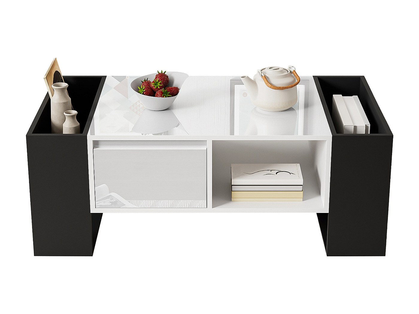 Table basse moderne, design noir et blanc, surface laquée, MDF, avec 1 ...