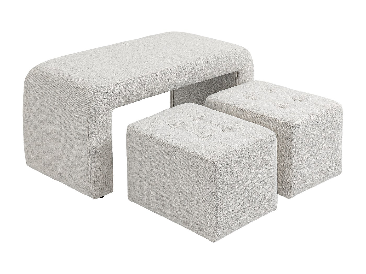 Set de 3 poufs ottomans, structure en eucalyptus, tissu polyester ...
