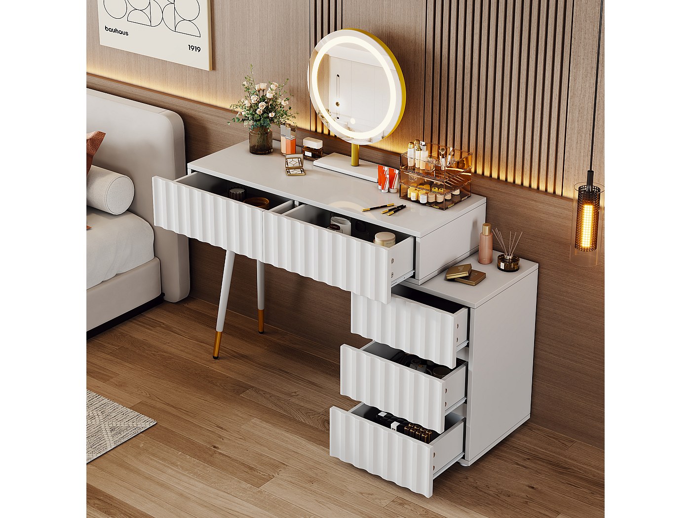 Coiffeuse moderne avec miroir LED avec 3 tiroirs - 100 x 40 x 127 cm ...
