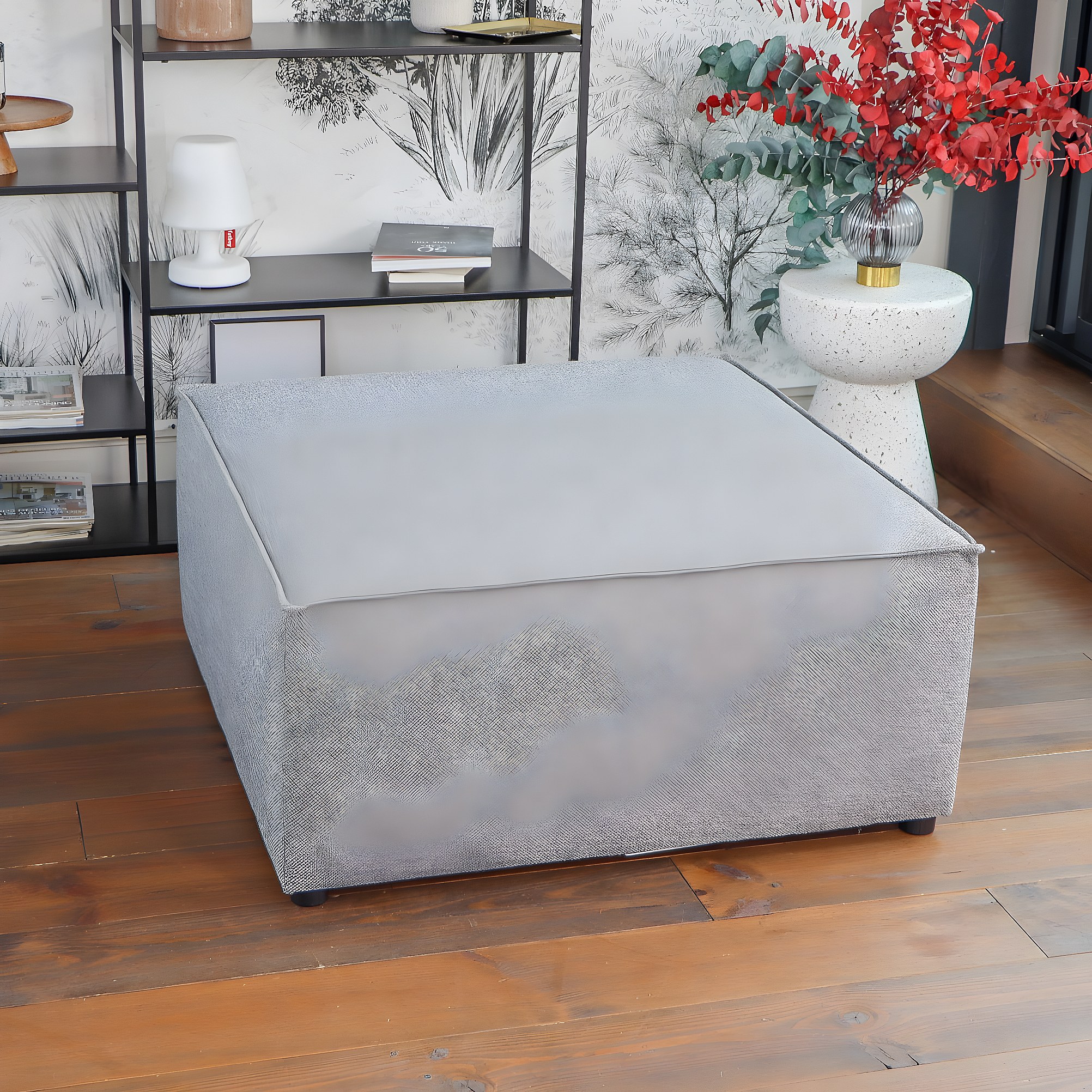 Pouf modulable en tissu gris - Roma - Fabriqué en France