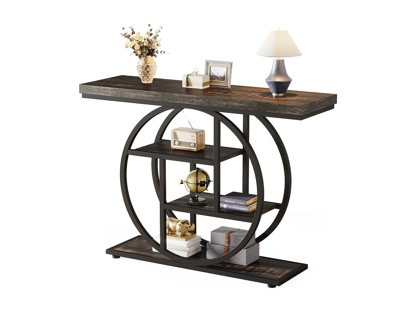 Console de Style Industriel de 105 cm, à 4 Niveaux avec Base Circulaire ...