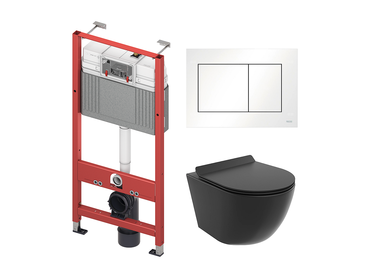 Pack WC : élément de pré-montage TECEbase + WC Rolo noir + tapis d ...