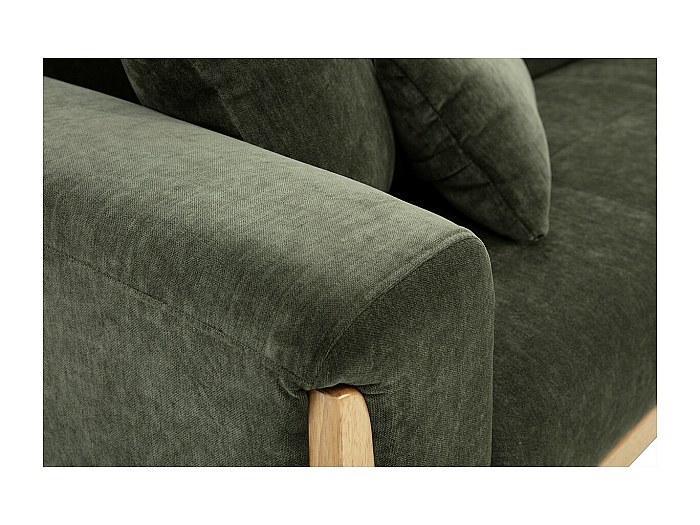 Divano Scandinavo 3 posti in tessuto effetto velluto verde kaki e legno ...