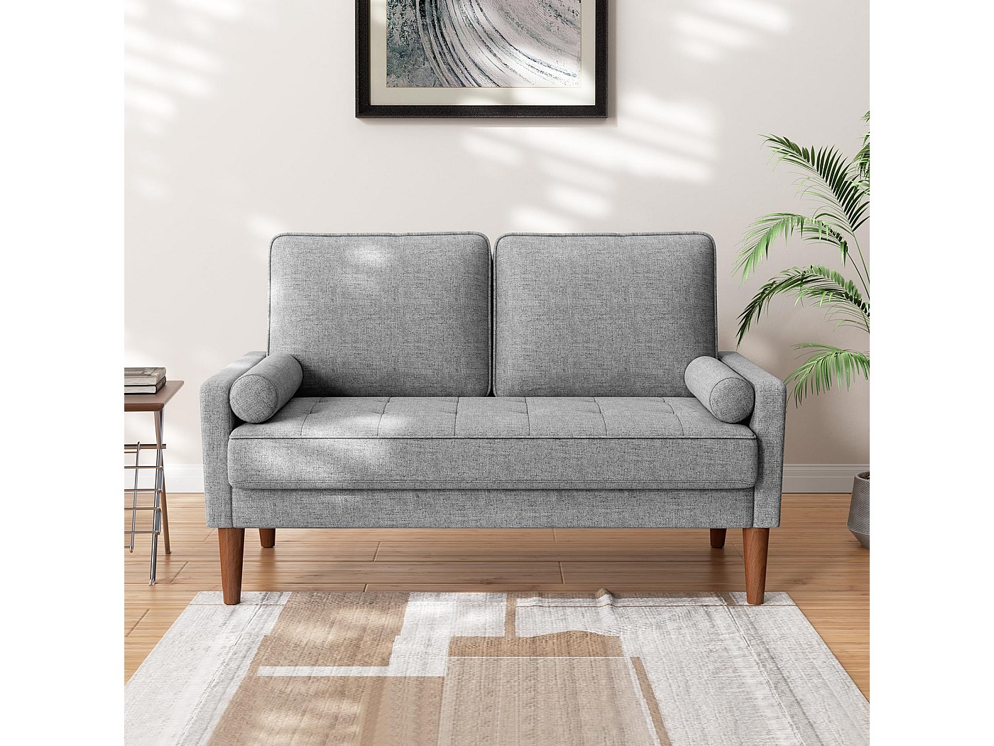 Divano piccolo in lino grigio chiaro a 2 posti da 121 cm, con cuscino a ...