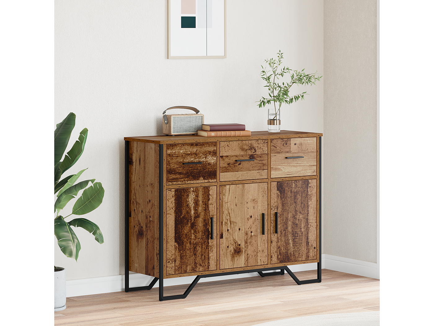 Cómoda en madera de roble viejo 97x32,5x74,5 cm Madera reconstituida