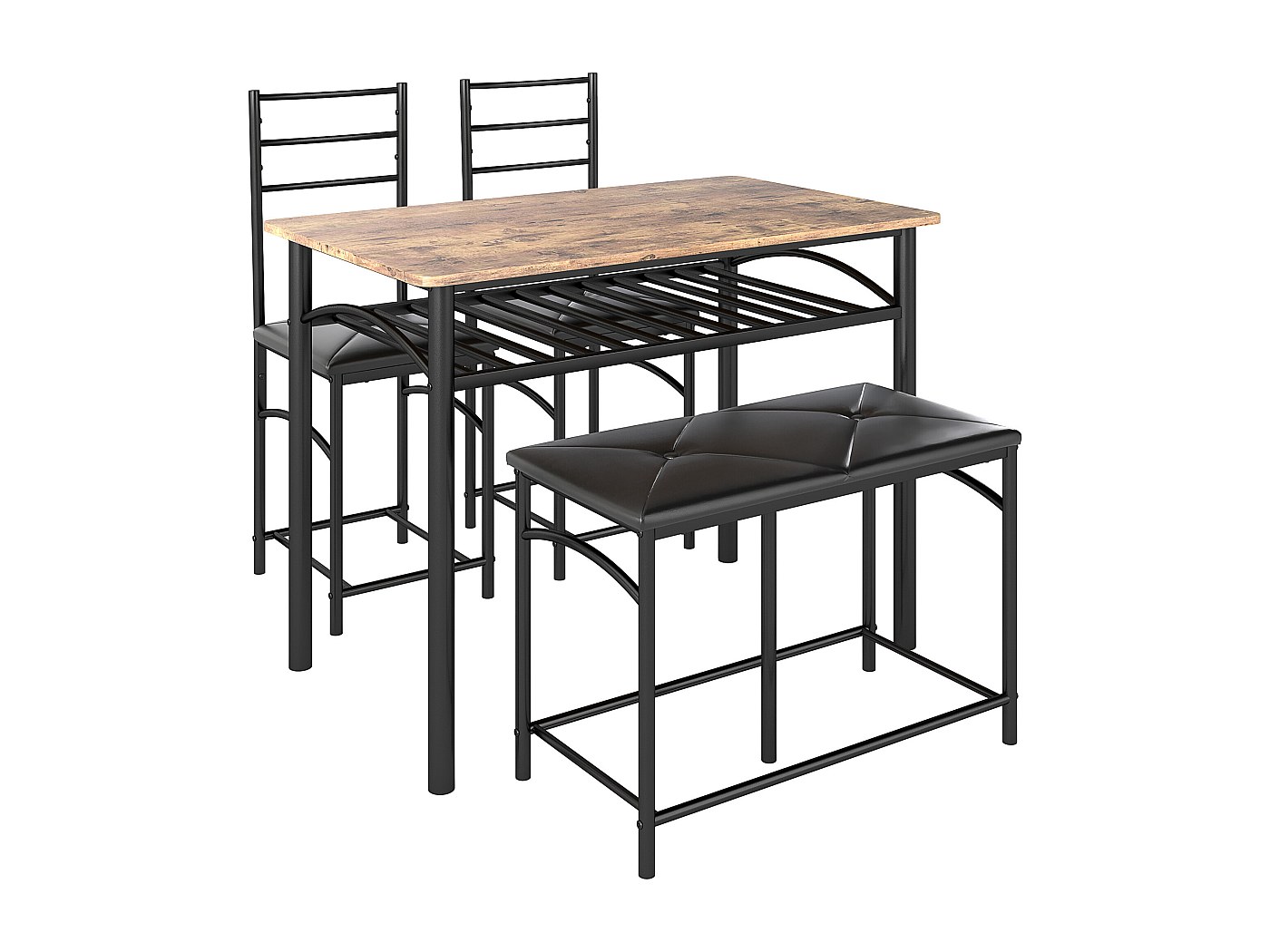 Eetkamerset van 4 stuks, tafel met 2 stoelen en bank, compact design ...