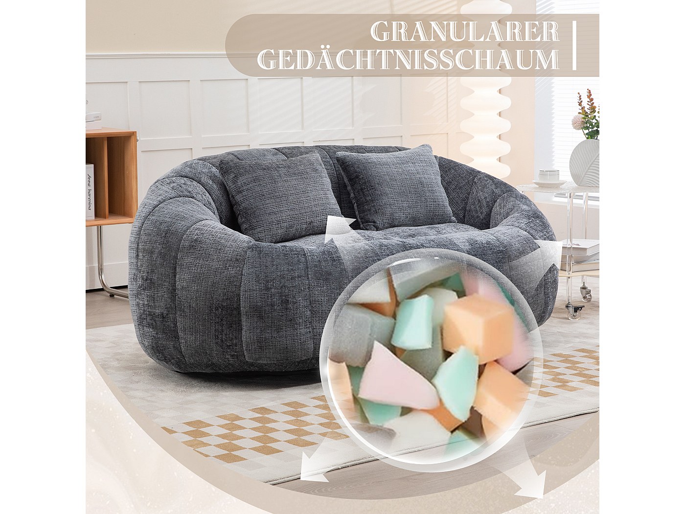 Canapé poire géant relaxant, design ergonomique, chenille gris ...