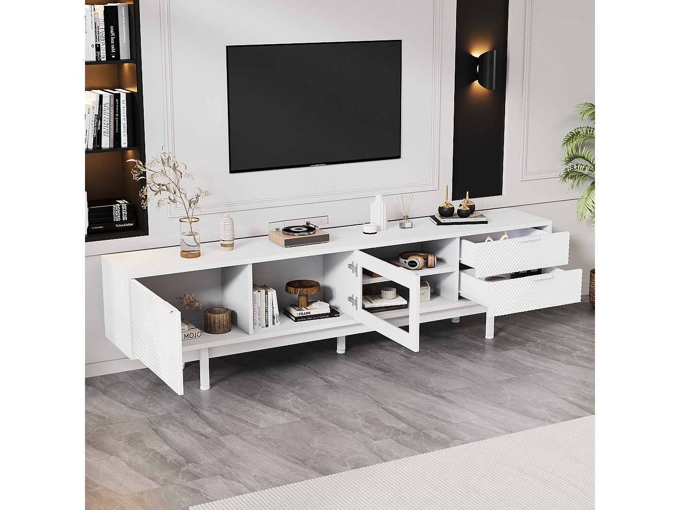 Móvel de TV moderno - 200 x 40 x 50,5 cm - com 2 portas + 2 gavetas ...