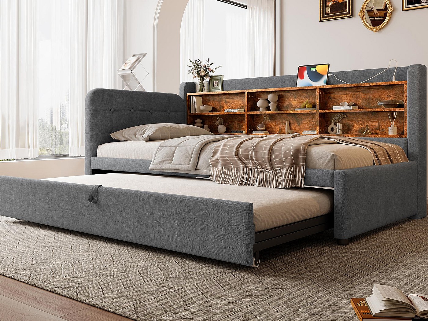 Sofa rozkładana 90×200 cm - z łóżkiem schowkowym - port USB + Type C ...